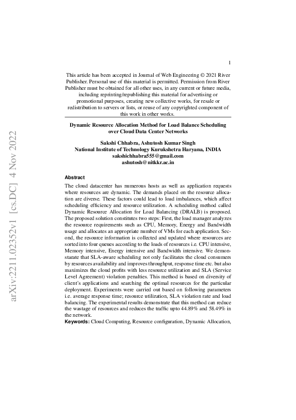 (PDF) Dynamic Resource Allocation Method for Load Balance Scheduling over Cloud Data Center Networks