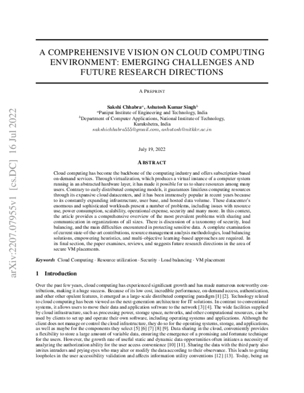 (PDF) A Comprehensive Vision on Cloud Computing Environment: Emerging ...