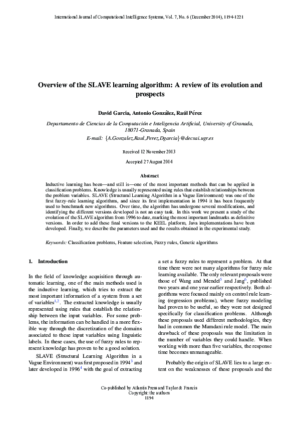 Overview of the SLAVE learning algorithm: A review of its evolution and prospects