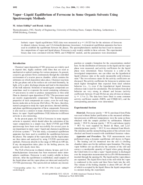 (PDF) Vapor−Liquid Equilibrium of Ferrocene in Some Organic Solvents ...