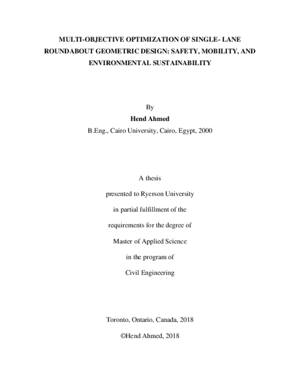 Pdf Multi Objective Optimization Of Single Lane Roundabout Geometric Design Safety Mobility