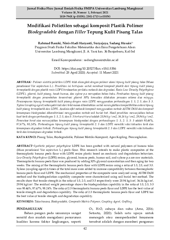 (PDF) Modifikasi Polietilen sebagai komposit Plastik Polimer ...
