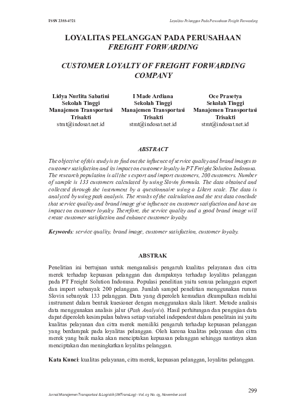 (PDF) Loyalitas Pelanggan Pada Perusahaan Freight Forwarding (PDF) Loyalitas Pelanggan Pada Perusahaan Freight Forwarding
