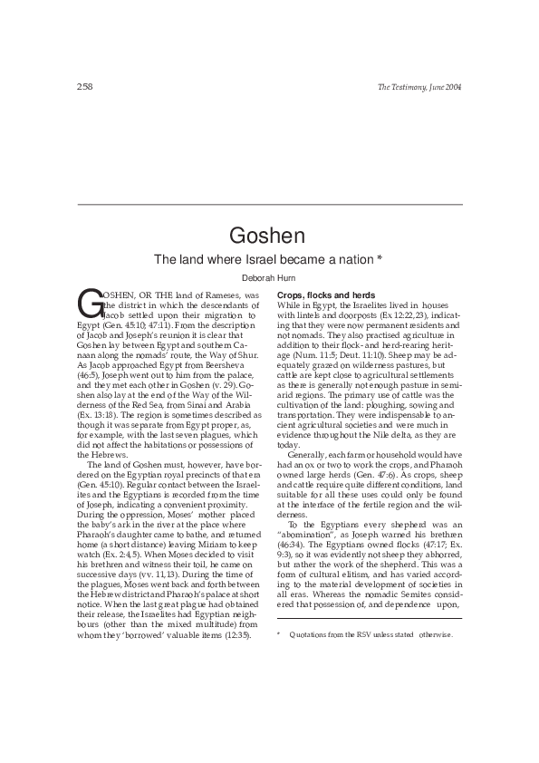 (PDF) Goshen - the land where Israel became a nation