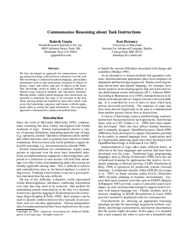 (PDF) Commonsense reasoning about task instructions