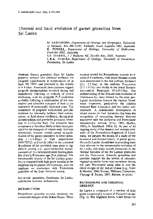 (PDF) Thermal and baric evolution of garnet granulites from Sri Lanka