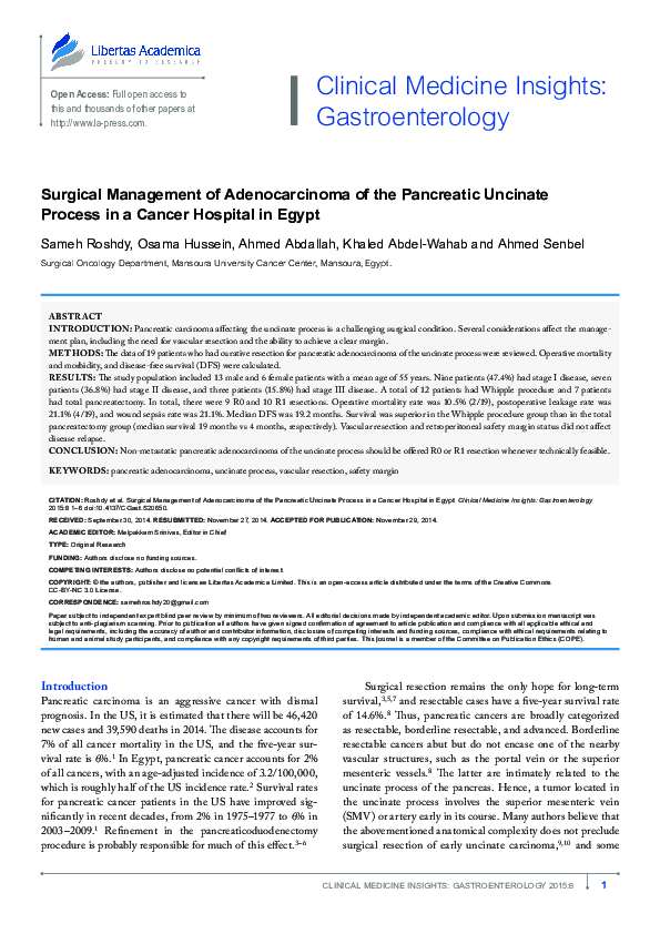 (PDF) Surgical management of adenocarcinoma of the pancreatic uncinate ...