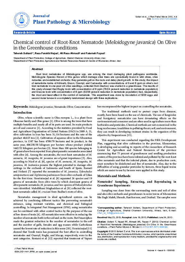 (PDF) Chemical control of Root-Knot Nematode (Meloidogyne javanica) On Olive in the Greenhouse ...