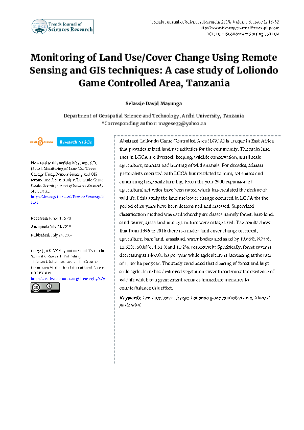 (PDF) Monitoring of Land Use/Cover Change Using Remote Sensing and GIS techniques: A case study ...