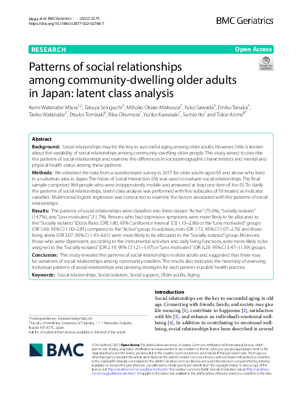 (PDF) Patterns of social relationships among community-dwelling older ...