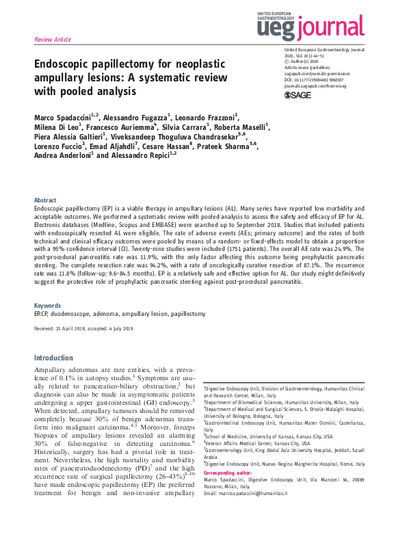 (PDF) Endoscopic papillectomy for neoplastic ampullary lesions: A ...