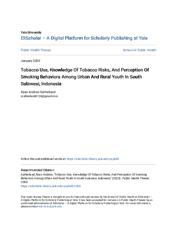 (PDF) Tobacco Use, Knowledge Of Tobacco Risks, And Perception Of Smoking Behaviors Among Urban ...