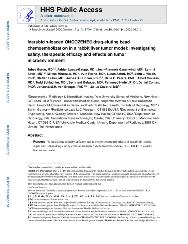 (PDF) Idarubicin-Loaded ONCOZENE Drug-Eluting Bead Chemoembolization in ...