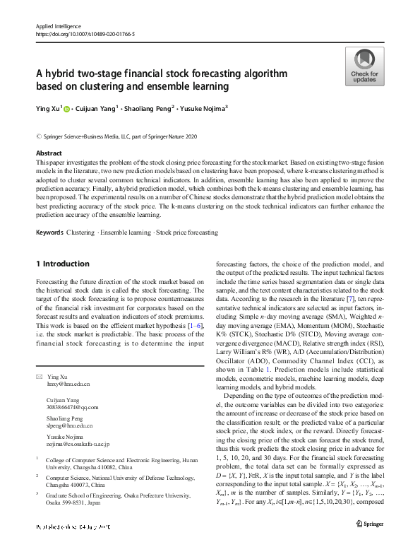 (PDF) A hybrid two-stage financial stock forecasting algorithm based on clustering and ensemble ...