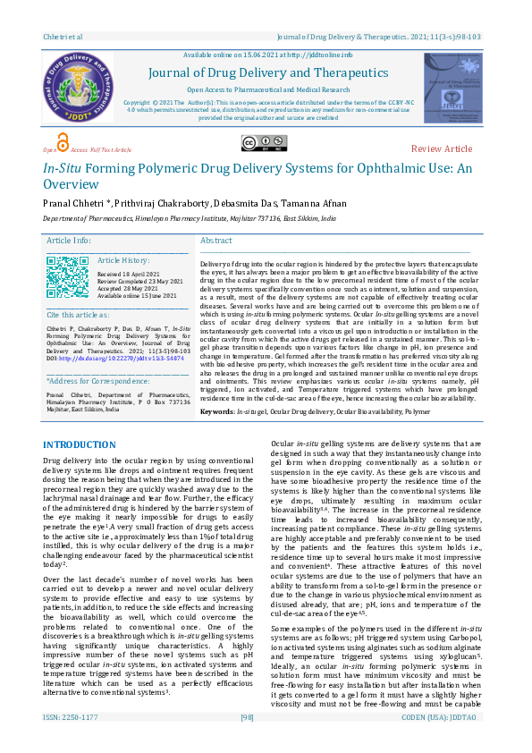 (PDF) In-Situ Forming Polymeric Drug Delivery Systems for Ophthalmic ...