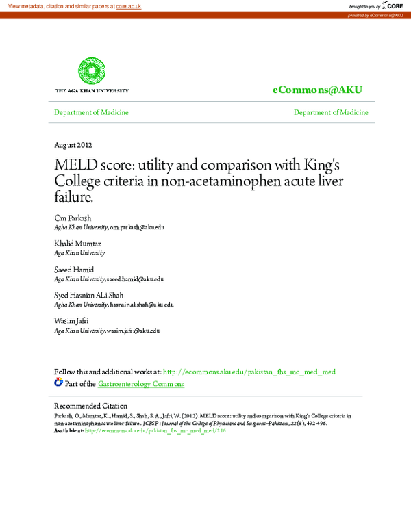 (PDF) MELD score: utility and comparison with King\u27s College ...