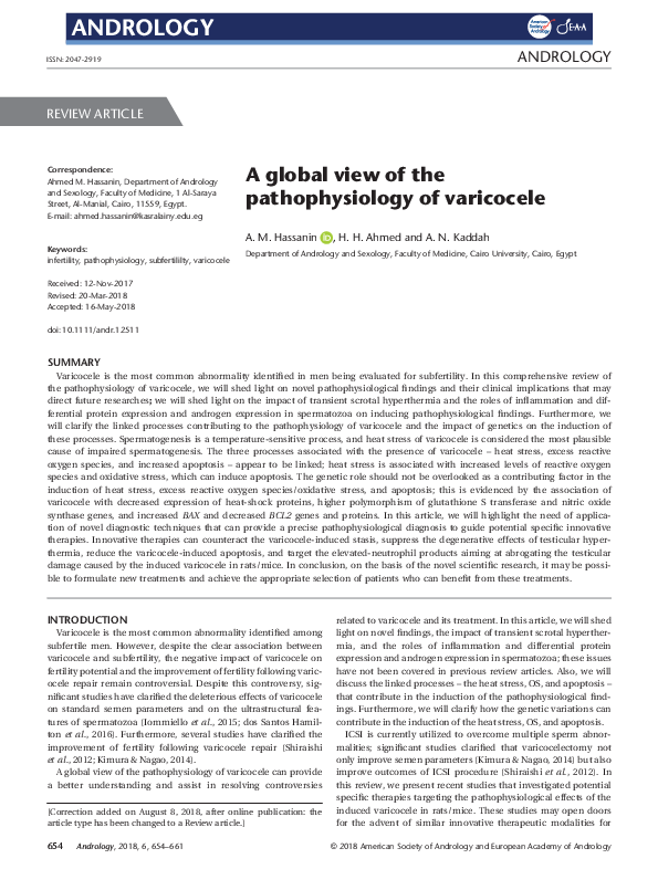 (PDF) A global view of the pathophysiology of varicocele