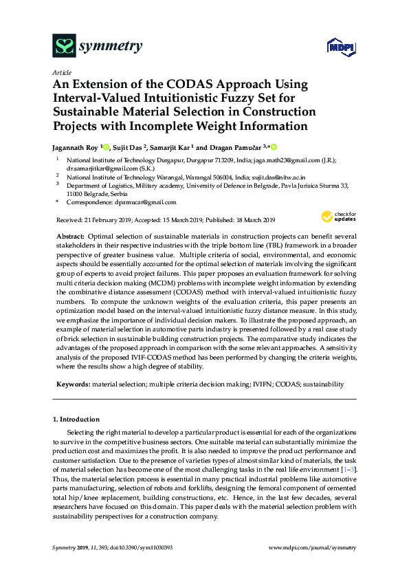 Pdf An Extension Of The Codas Approach Using Interval Valued Intuitionistic Fuzzy Set For