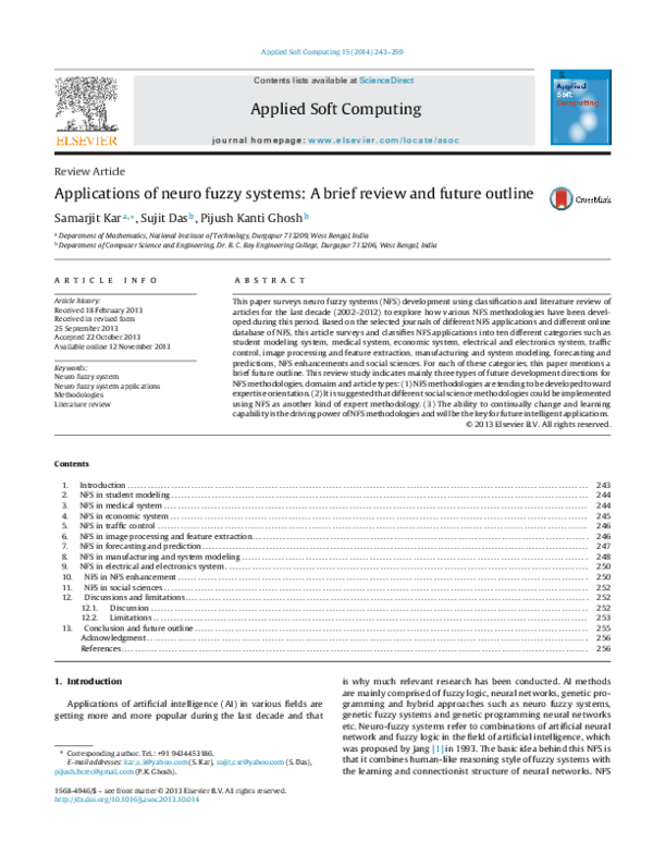 (PDF) Applications of neuro fuzzy systems: A brief review and future outline