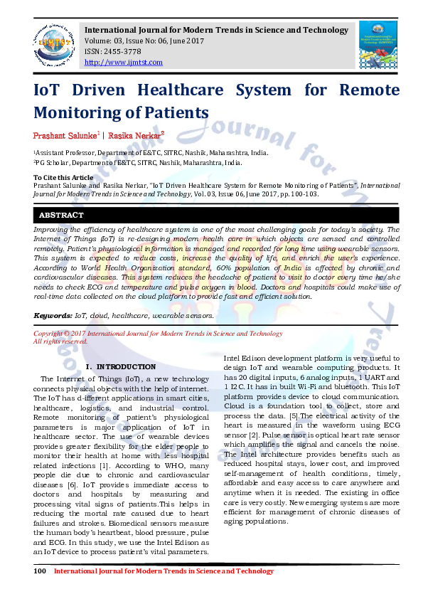 (PDF) IoT Driven Healthcare System for Remote Monitoring of Patients