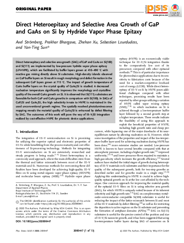 (PDF) Selective Area Growth of GaP/GaAs on Si via HVPE