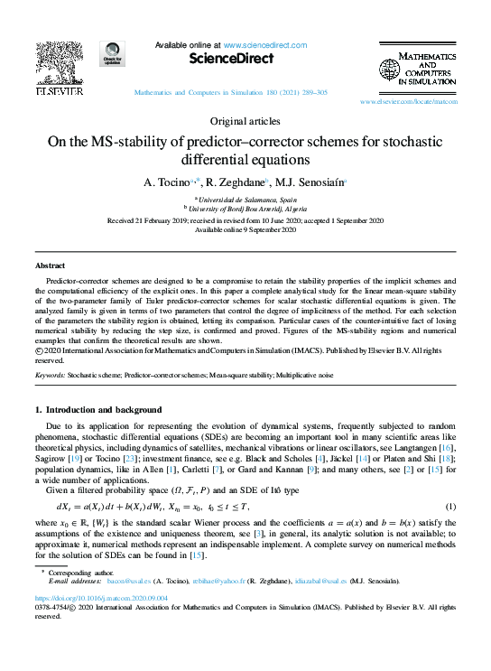 (PDF) On the MS-stability of predictor–corrector schemes for stochastic ...