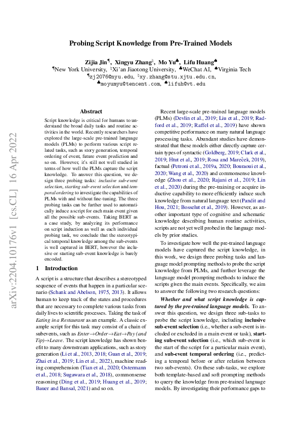 Pdf Probing Script Knowledge From Pre Trained Models