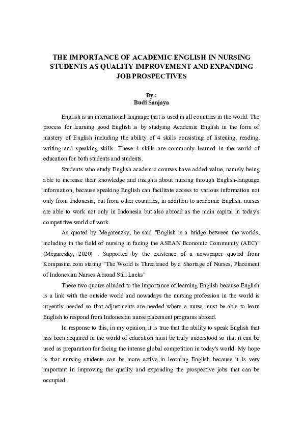 (DOC) THE IMPORTANCE OF ACADEMIC ENGLISH IN NURSING STUDENTS AS QUALITY ...