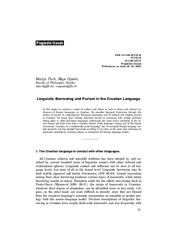 (PDF) Linguistic Borrowing and Purism in the Croatian Language