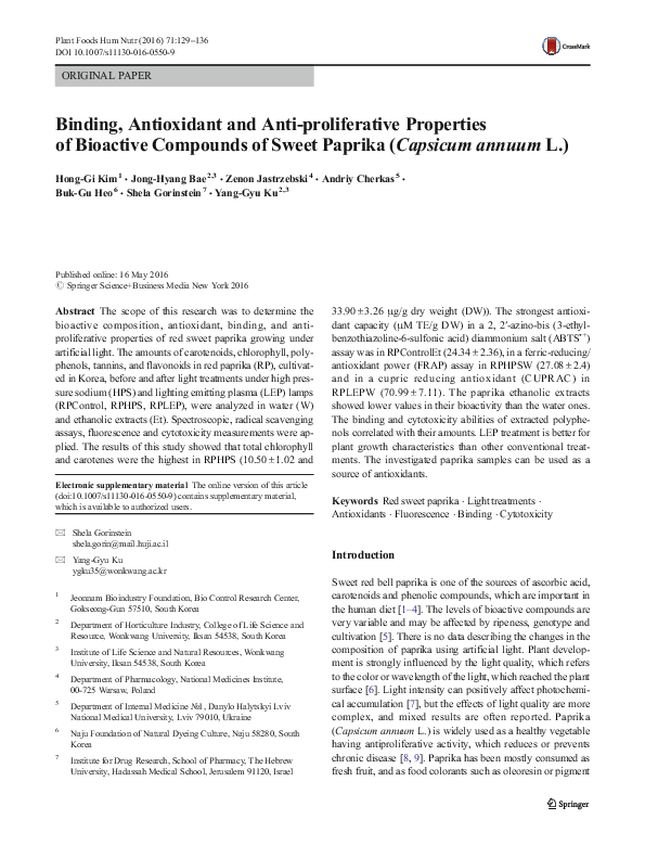 (PDF) Binding, Antioxidant and Anti-proliferative Properties of ...