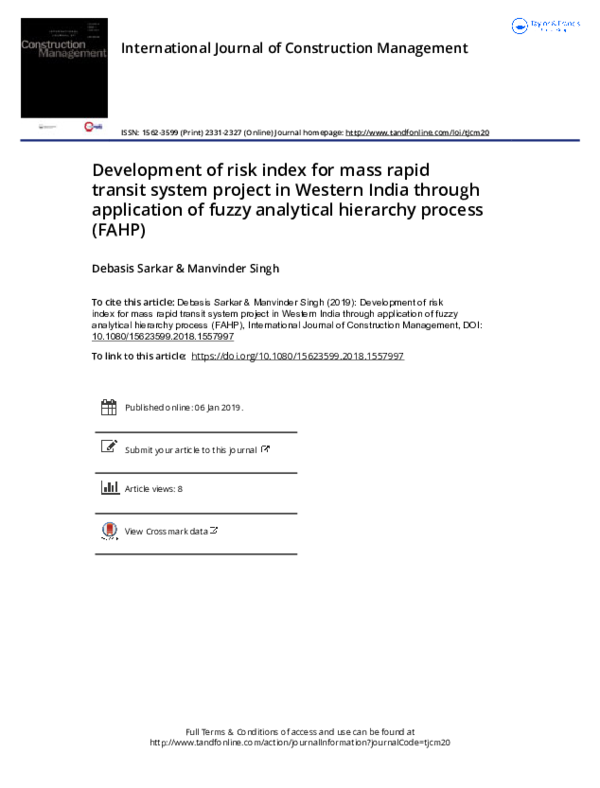 (PDF) Development of risk index for mass rapid transit system project in Western India through ...