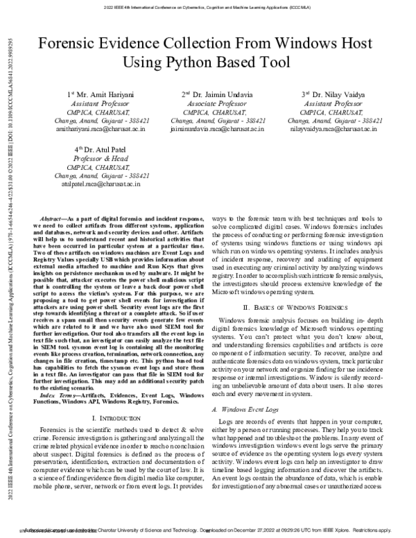 (PDF) Forensic Evidence Collection From Windows Host Using Python Based Tool