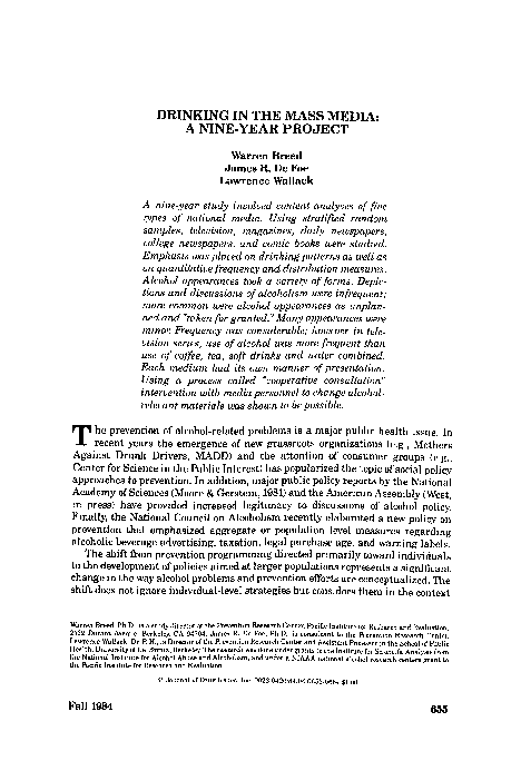 (PDF) Drinking in the Mass Media: A Nine-Year Project