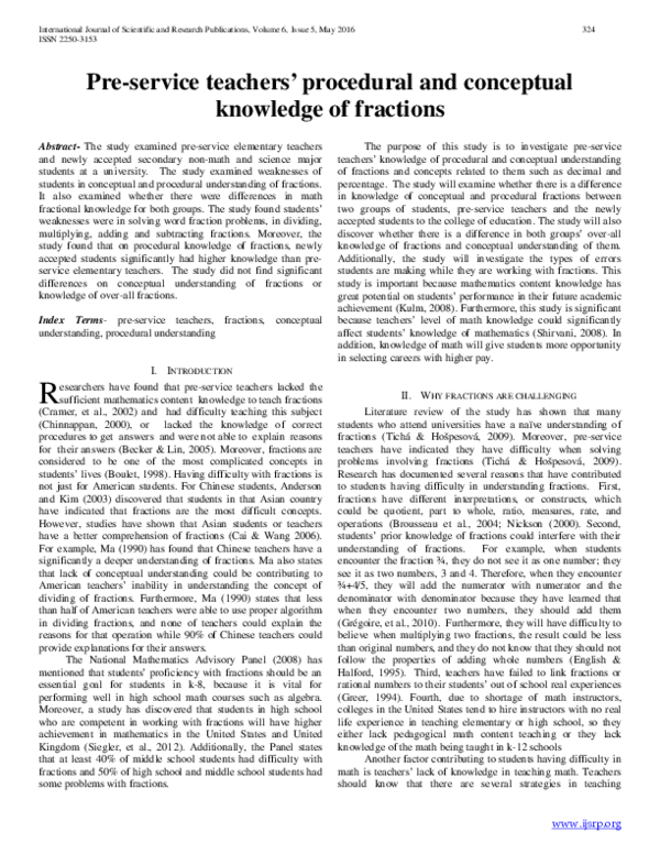 (PDF) Pre-service Teacher Procedural and Conceptual Knowledge of Fractions