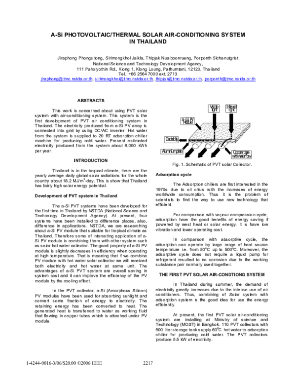 (PDF) A-Si Photovoltaic/Thermal Solar Air-Conditioning System in Thailand
