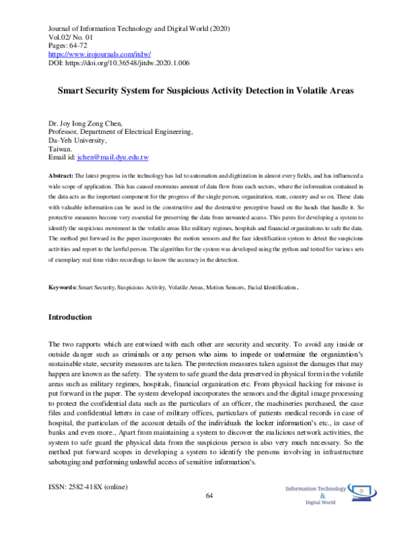 (PDF) Smart Security System for Suspicious Activity Detection in Volatile Areas