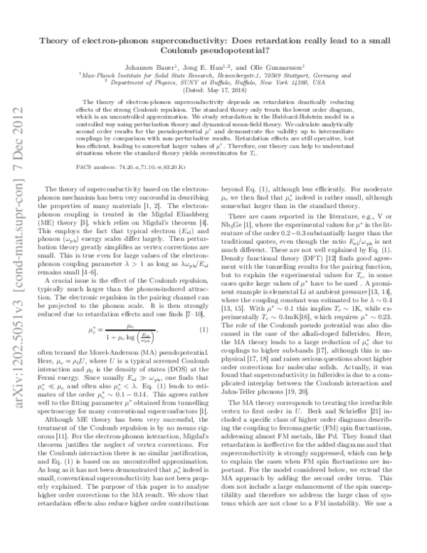 (PDF) The theory of electron–phonon superconductivity: does retardation really lead to a small ...