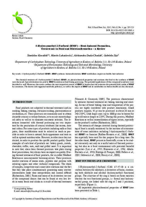(PDF) 5-Hydroxymethyl-2-Furfural (HMF) – Heat-Induced Formation ...
