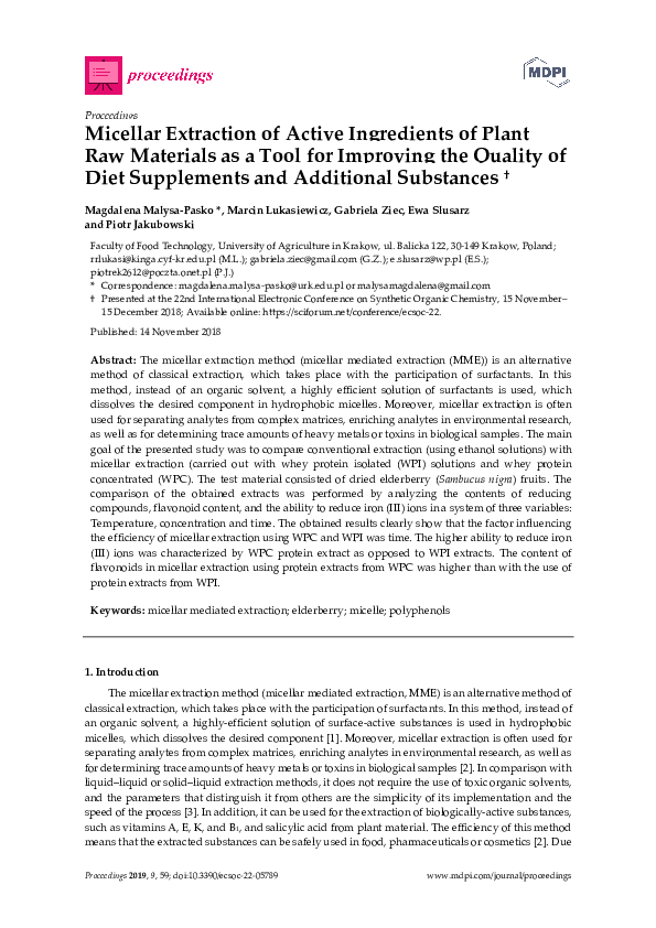 (PDF) Micellar Extraction of Active Ingredients of Plant Raw Materials ...