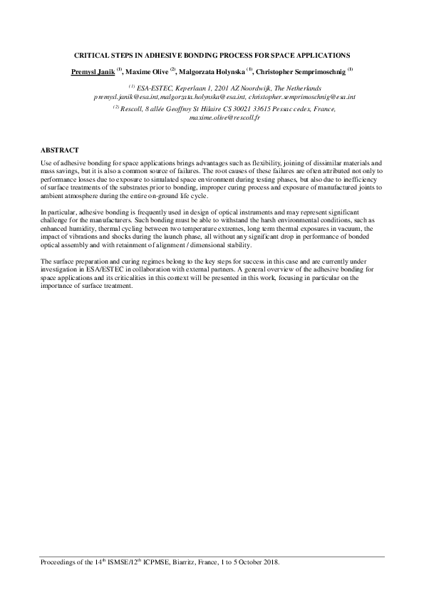 (PDF) Adhesive Bonding for Space: Surface Prep and Curing Insights