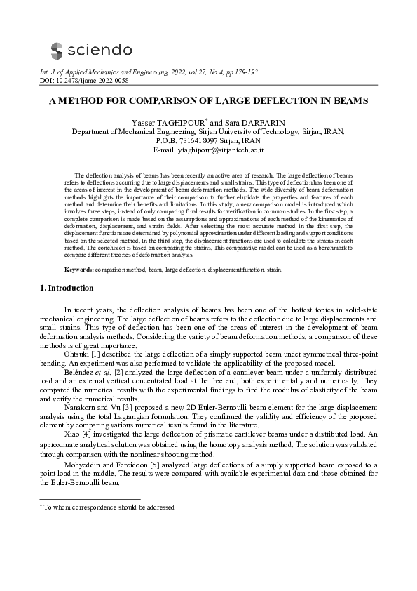 (PDF) A Method for Comparison of Large Deflection in Beams