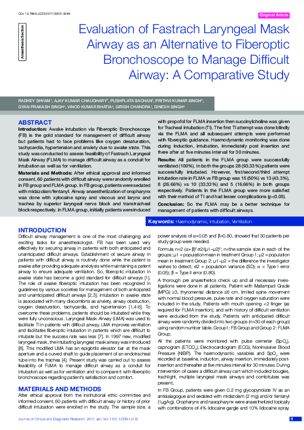 (PDF) Evaluation of Fastrach Laryngeal Mask Airway as an Alternative to ...