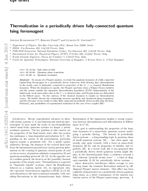 Pdf Thermalization In A Periodically Driven Fully Connected Quantum
