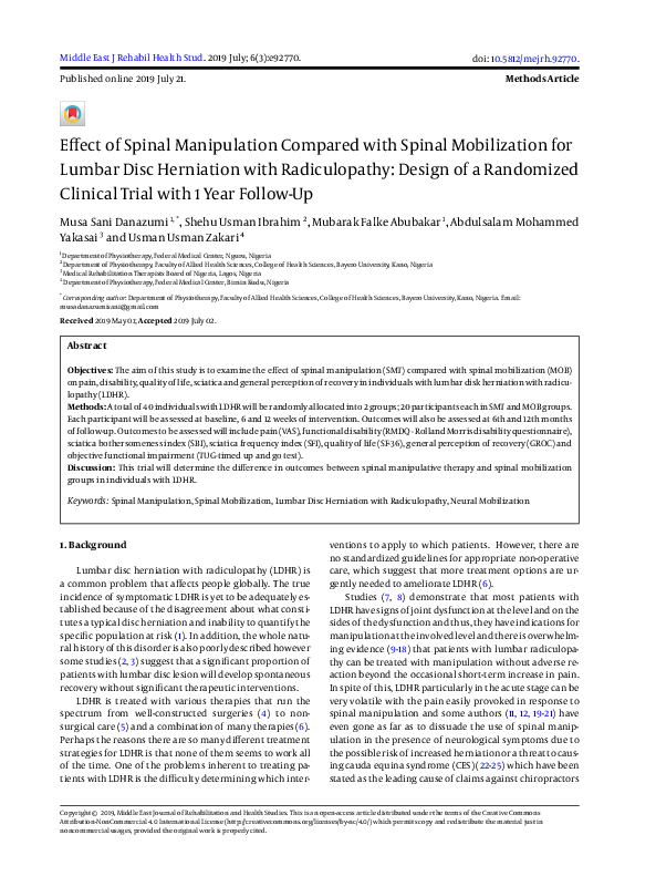 (PDF) Effect of Spinal Manipulation Compared with Spinal Mobilization for Lumbar Disc Herniation ...