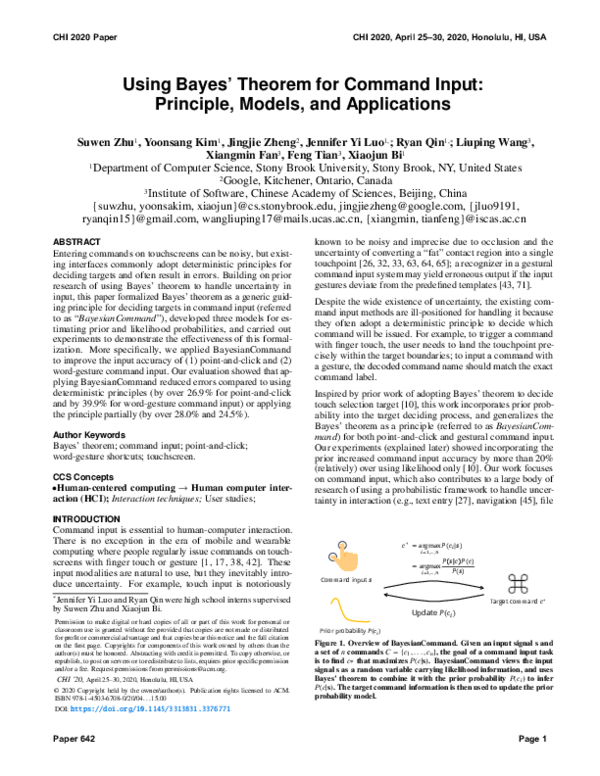 (PDF) Using Bayes' Theorem for Command Input: Principle, Models, and Applications