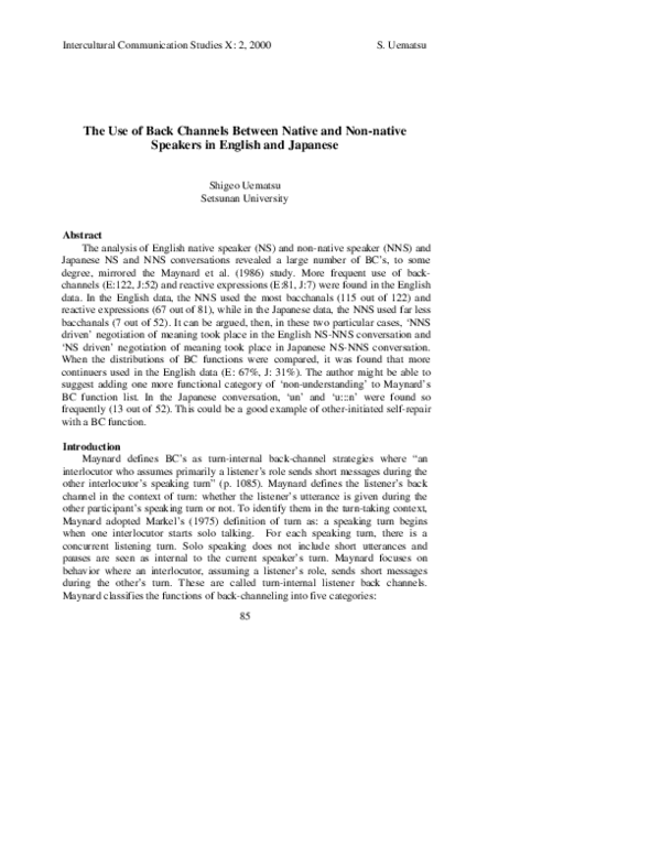 (PDF) The Use of Back Channels Between Native and Non-native Speakers ...