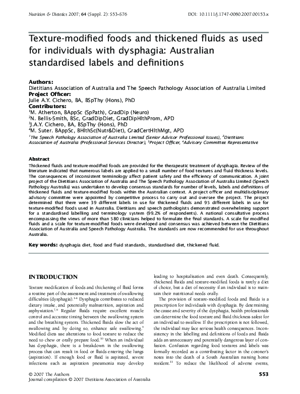 (PDF) Texture-modified foods and thickened fluids as used for ...