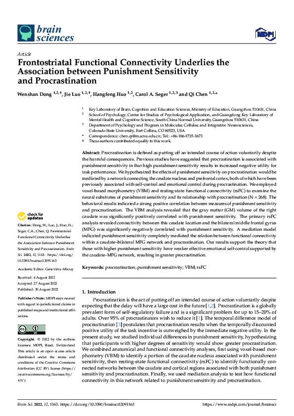 (PDF) Frontostriatal Functional Connectivity Underlies the Association ...