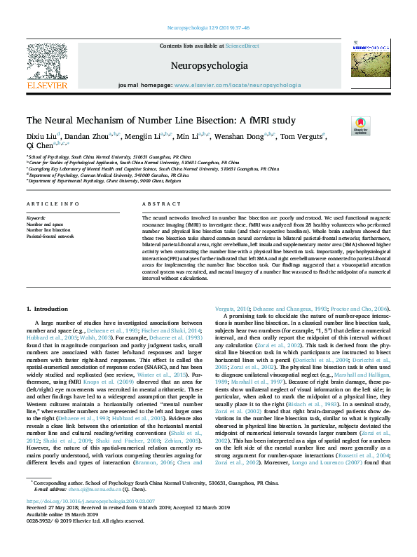 (PDF) The Neural Mechanism of Number Line Bisection: A fMRI study