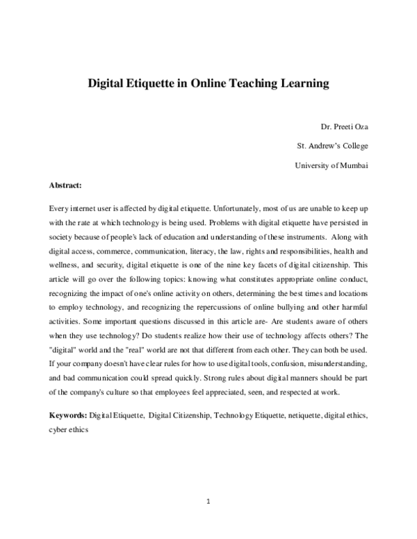 (PDF) Digital Etiquette in Online Teaching Learning